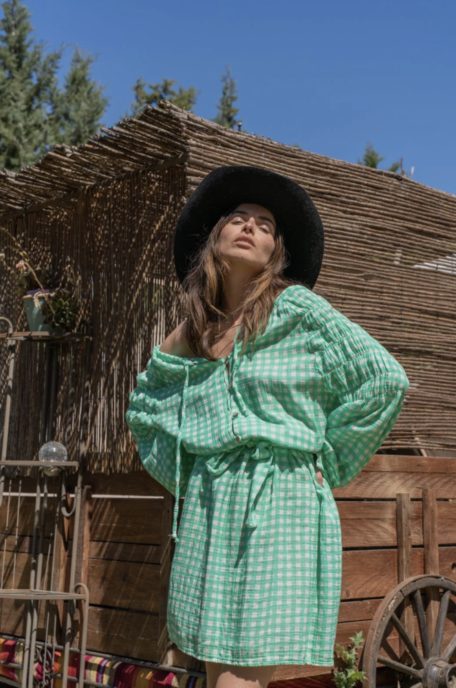 Chantal B Gingham Short Dress Green - Torgstua Mote AS